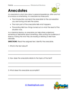 Rhetorical Devices Worksheets | Literary Devices | Reading Duck.com