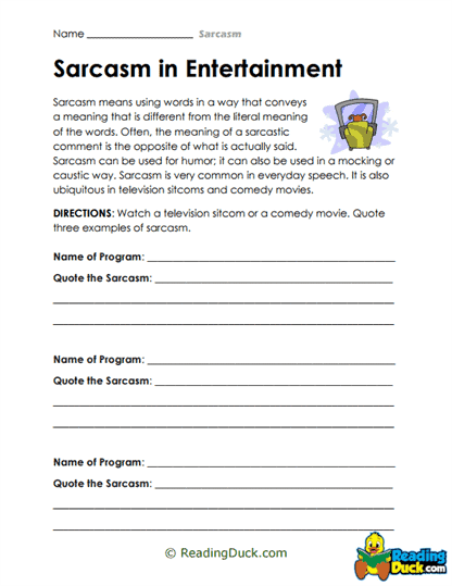 Sarcasm Worksheets | Literary Devices | Reading Duck.com