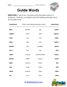 Guide Words Worksheets | Vocabulary | Reading Duck.com