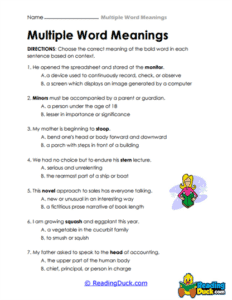 Multiple Word Meanings Worksheets | Vocabulary | Reading Duck.com