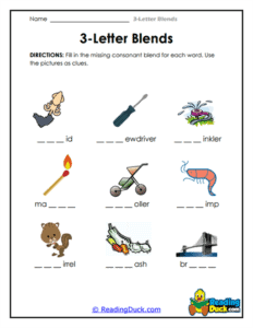 3-Letter Blends Worksheets | Phonics Skills | Reading Duck.com