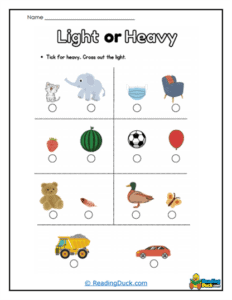 Heavy vs. Light Worksheets | Weight Comparisons | Reading Duck.com