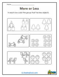 More or Less Worksheets | Comparisons | Reading Duck.com