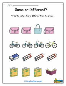Same vs. Different Worksheets | Comparisons | Reading Duck.com