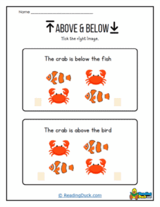 Above or Below Worksheets | Position Words | Reading Duck.com