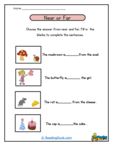 Near or Far Worksheets | Position Words | Reading Duck.com