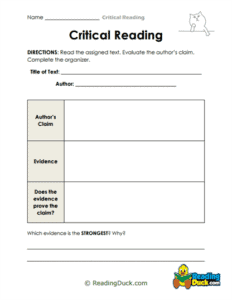 Critical Reading Worksheets | Phonics Skills | Reading Duck.com