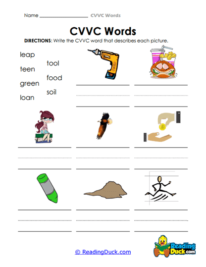 CVVC Words Worksheets | Phonics Skills | Reading Duck.com