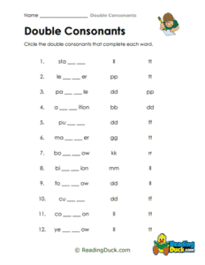 Double Consonant Worksheets | Phonics Skills | Reading Duck.com