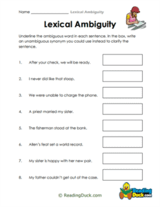 Lexical Ambiguity Worksheets | Literary Devices | Reading Duck.com