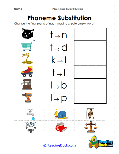 Phoneme Substitution Worksheets | Phonics Skills | Reading Duck.com