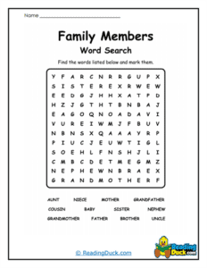 Family Members Vocabulary Words Worksheets | Reading Duck.com