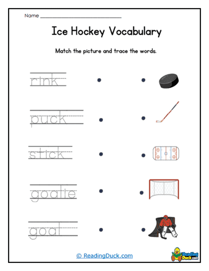 Ice Hockey Vocabulary Word Worksheets | Reading Duck.com