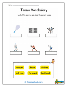 Tennis Vocabulary Word Worksheets | Reading Duck.com