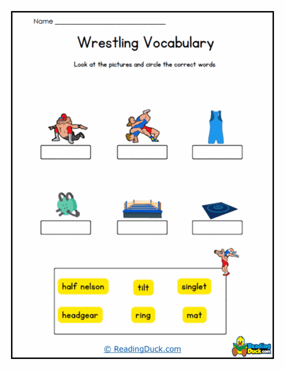 Wrestling Vocabulary Word Worksheets | Reading Duck.com