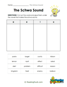 Schwa Sound Worksheets | Phonics Skills | Reading Duck.com