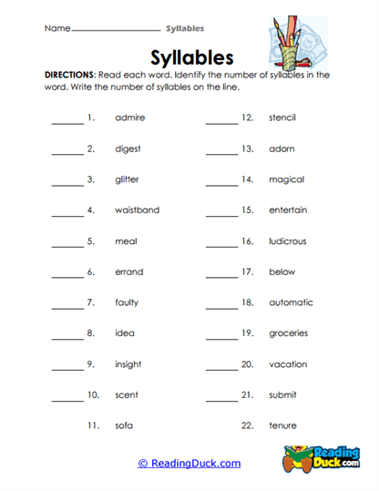Syllable Worksheets | Phonics Skills | Reading Duck.com