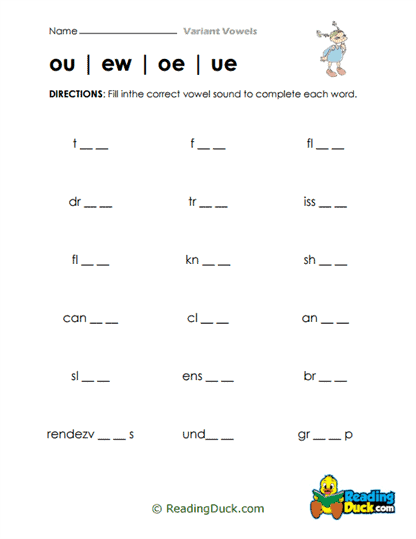 Variant Vowels Worksheets | Phonics Skills | Reading Duck.com