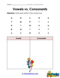 Vowels vs. Consonants Worksheets | Phonics Skills | Reading Duck.com