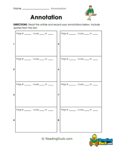 Annotation Worksheets | Reading Skills | Reading Duck.com