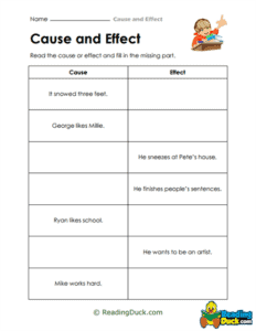 Cause and Effect Worksheets | Reading Skills | Reading Duck.com