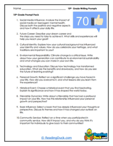 10th Grade Writing Prompt Worksheets | Reading Duck.com