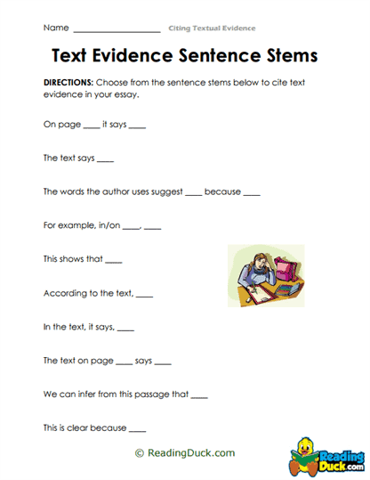 Citing Textual Evidence Worksheets | Reading Duck.com