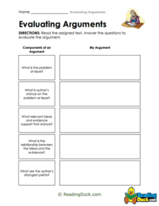 Evaluating Arguments Worksheets | Reading | Reading Duck.com