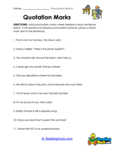 Quotation Mark Worksheets | Punctuation | Reading Duck.com