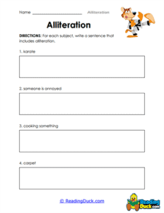 Alliteration Worksheets | Reading Duck.com
