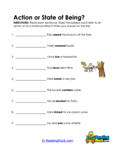 Action Verb Worksheets | Grammar Skills | Reading Duck.com