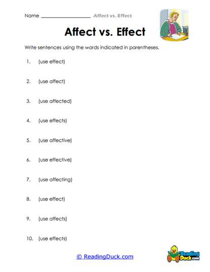 Affect vs Effect Worksheets | Grammar Skills | Reading Duck.com