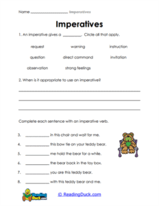 Imperative Worksheets | Reading Duck.com