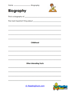 Biography Writing Worksheets | Reading Duck.com