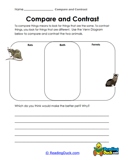 Compare and Contrast Worksheets | Reading | Reading Duck.com