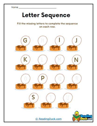 Letter Sequence Worksheets | Pre-Reading Series | Reading Duck.com