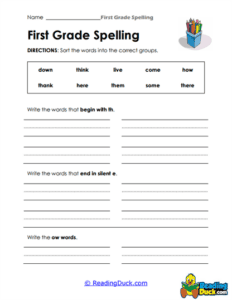 1st Grade Spelling Worksheets