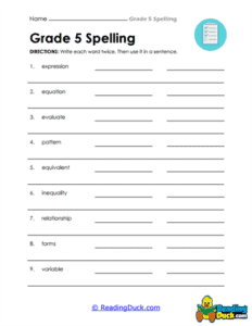 5th Grade Spelling Worksheets