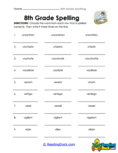 8th Grade Spelling Worksheets | Reading Duck.com