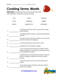 Cooking Terms Worksheets | Vocabulary | Reading Duck.com