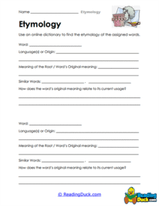 Etymology Worksheets | Vocabulary Series | Reading Duck.com