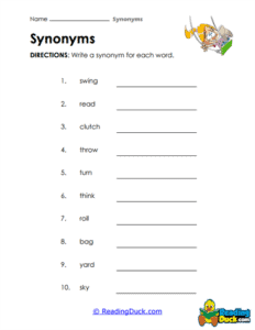 Synonym Worksheets | Language Arts Skills | Reading Duck.com