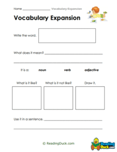 Vocabulary Expansion Worksheets | Reading Duck.com