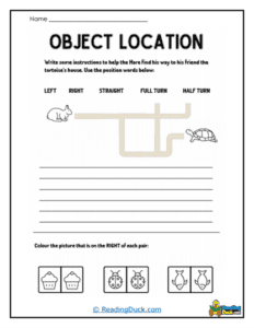 Object Location Worksheets | Position Words | Reading Duck.com
