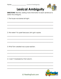 Lexical Ambiguity Worksheets | Literary Devices | Reading Duck.com