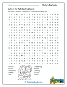 Mother's Day Word Searches | Holiday Series | Reading Duck.com