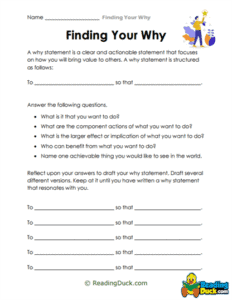 Find Your Why Worksheets | Reading Duck.com
