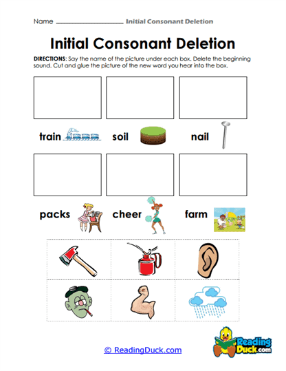 Initial Consonant Deletion Worksheets | Reading Duck.com