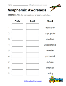 Morphemic Awareness Worksheets | Reading Duck.com