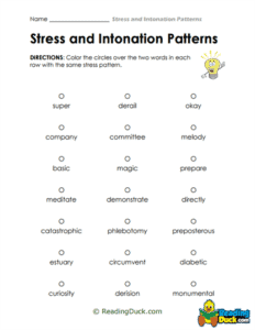 Stress and Intonation Patterns Worksheets | Reading Duck.com